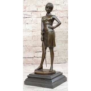 Bronze Sculpture Statue Figure Of Young Woman Fencer Standing With ...