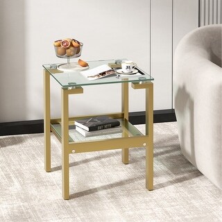 2-Piece End Table , Tempered Glass Sofa Table with Golden Leg - Bed ...