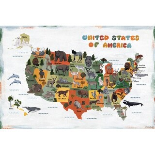 'Colorful US Animals Map IV' Painting Print on Wrapped Canvas - Bed ...