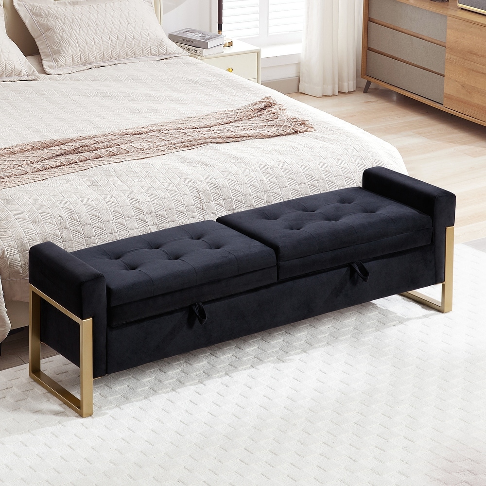 Black velvet end of bed bench store