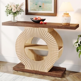 Console Table Wood Entryway Table with Circle Base for Living Room ...