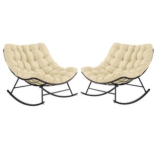 Outdoor Rocker Recliner Egg Reading Chair with Large Cushions (Set of 2 ...