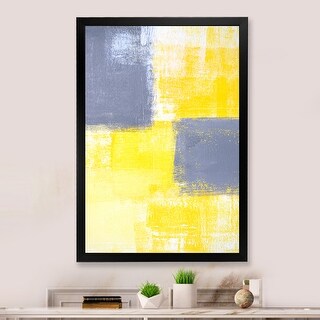 Designart "Yellow And Gray Merging Abstract XV" Modern Framed Wall ...