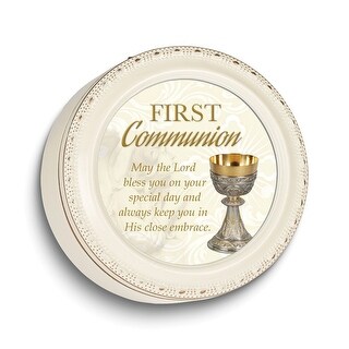 Curata First Communion Sentiment White Round Keepsake Resin Box - Bed ...