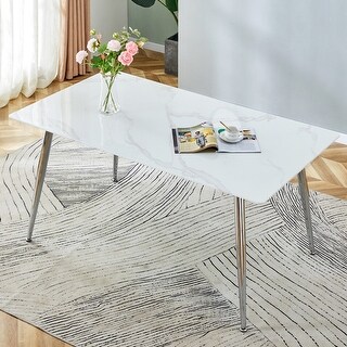 Modern Minimalist Rectangular Glass Dining Table with Glass Sticker ...
