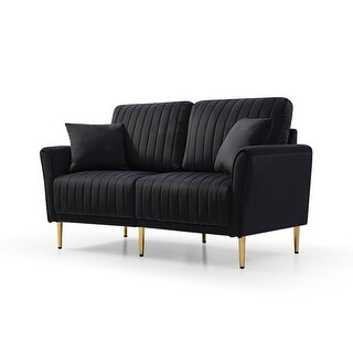 Modern Velvet 2-Seater Sofa Tufted Back Couch Removable Cushions Sofa ...