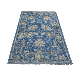 Shahbanu Rugs Denim Blue Oushak Bold Colors With Leaf Design Natural ...