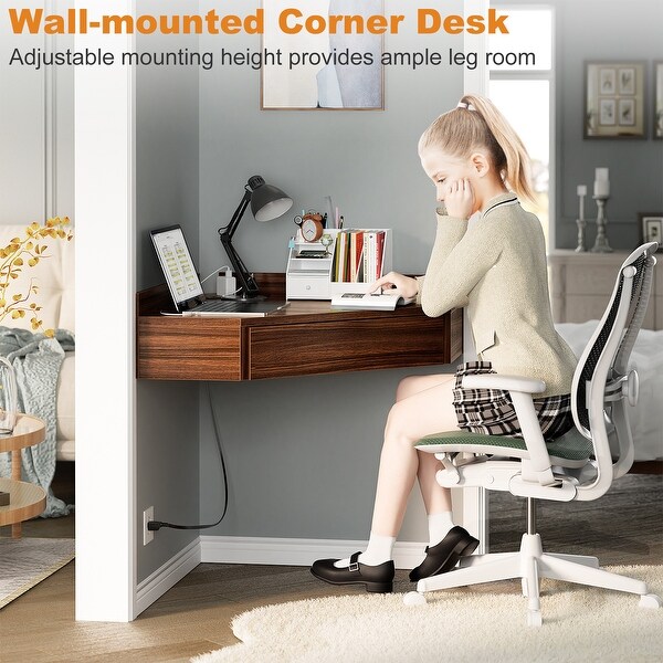Space Saving Floating Corner Desk with Outlets USB Ports Wall Mounted Corner Table Bed Bath Beyond 41472089