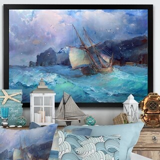 Designart "Old Colonial Sailboat In Storm IV" Nautical & Coastal Framed ...