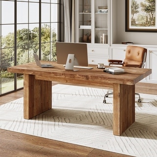 63 Inch Solid Wood Executive Desk, Farmhouse Office Desk Workstaticon ...