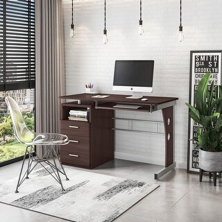 Computer Desk with 3 Drawers and Pull Out Keyboard Panel - Bed Bath ...