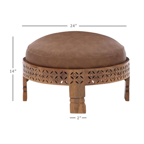 Sala Upholstered Boho Ottoman With Solid Mango Wood Base - Bed Bath ...