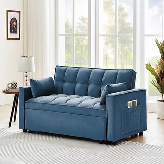 55" Convertible Pull Out Sleeper Sofa Bed With Pillows And Side Pockets ...