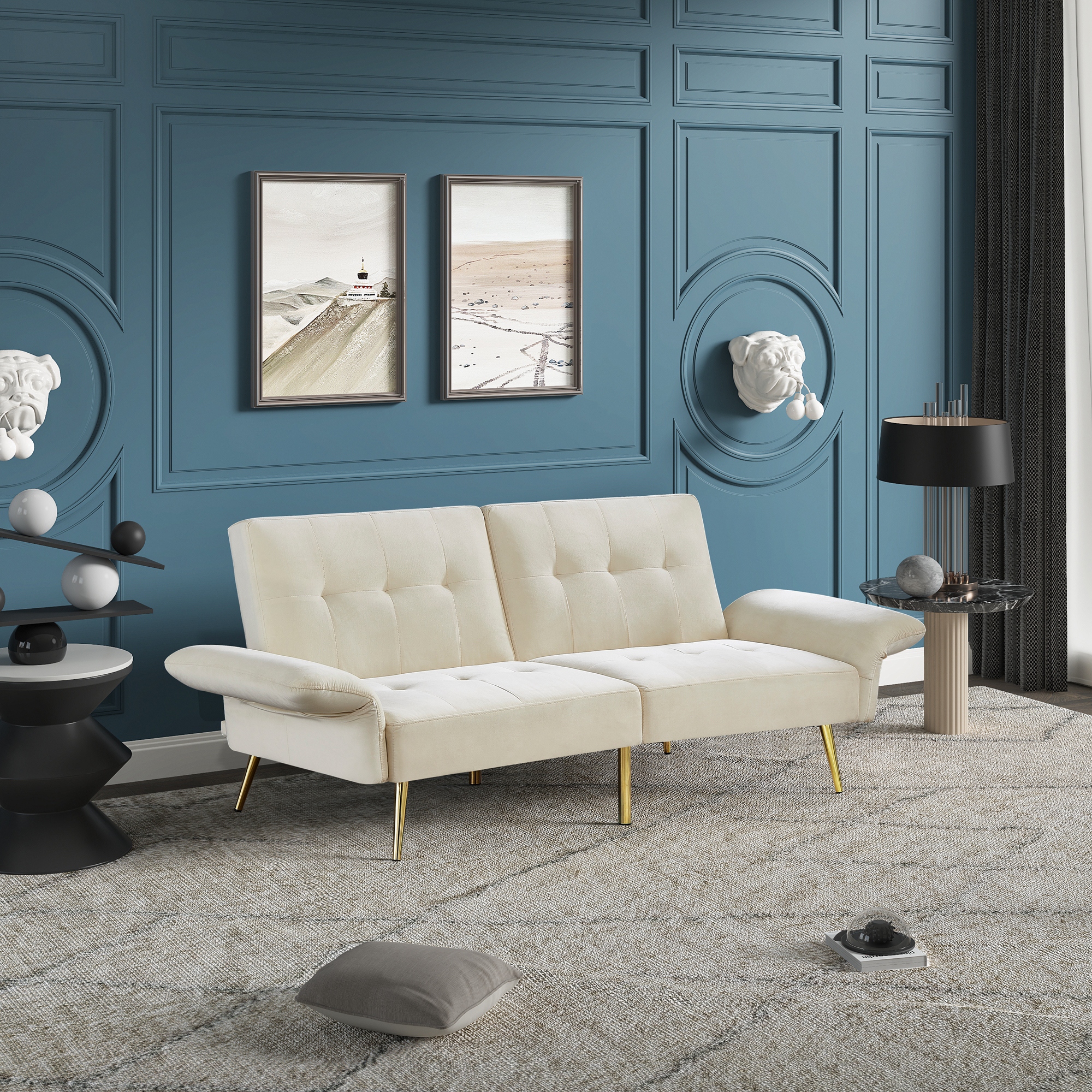 Beige velvet sofa bed store