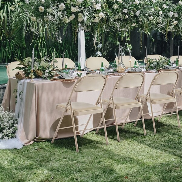 4 Pack Leather Padded Folding Chairs Sturdy Metal Foldable Chairs Khaki