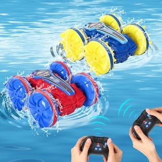 2 Pack Amphibious Remote Control Cars, 4WD 2.4GHz Waterproof RC Stunt ...