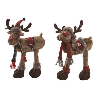 Plush Standing Rustic Moose Figurine Set of 2 for Holiday Decor - Brown ...