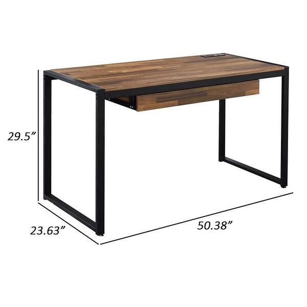 50 Inch Writing Desk, 1 Drawer, Black Metal, Dark Oak Brown Finished ...