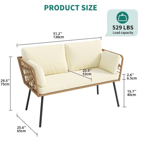 Moasis Outdoor Patio All-Weather Wicker Loveseat with Cushions and ...