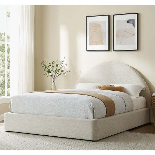 Palmetto Modern Round Headboard Ivory Fabric Upholstered King Size ...