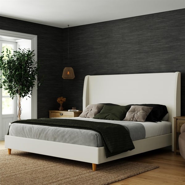 Mr. Kate Tess Upholstered Wingback Bed Frame, King, Ivory Linen - Bed ...