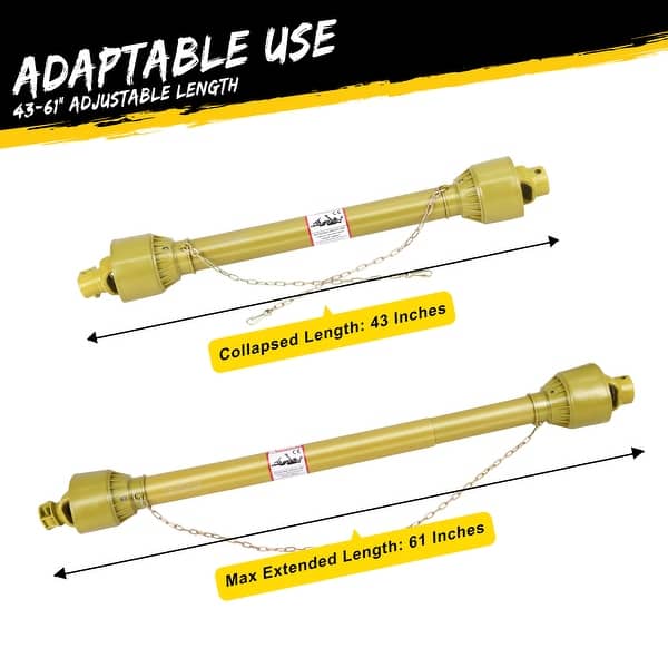 PTO Shaft, 1-3/8" PTO Drive Shaft, 6 Spline Tractor, Round Implement ...
