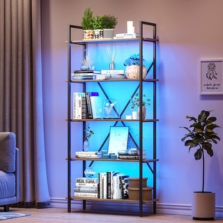5 Tier LED Bookshelf,Modern Bookcase Open Storage Shelving with Smart ...