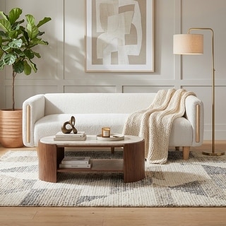 Modern Boucle 3-Seater Sofa with Sculpted Wood-Inset Arms and ...