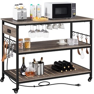 Yaheetech Kitchen Cart with Power Outlet, Rolling Kitchen Island ...