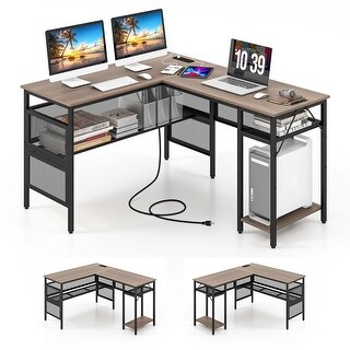 Costway Reversible L-Shaped Computer Desk with Charging Station - Bed ...
