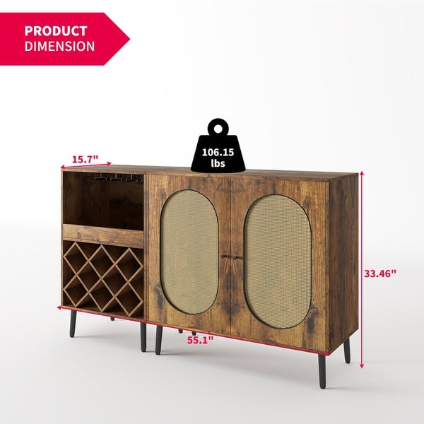 Mixoy Convertible Wine Bar Cabinet,55" Rattan Buffet Sideboard with ...