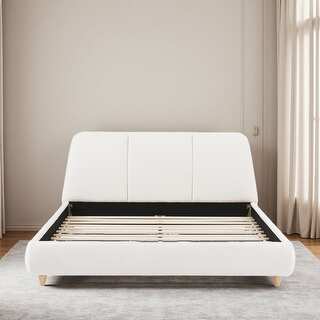 Queen Linen Upholstered Platform Bed with Wood Legs & Foam Padding ...