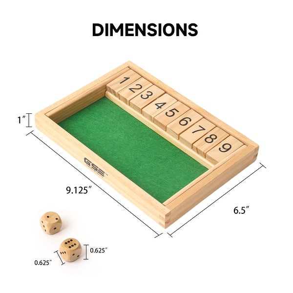 GSE™ Wooden 9 Number Shut The Box Dice Game Set for Family Game Night ...