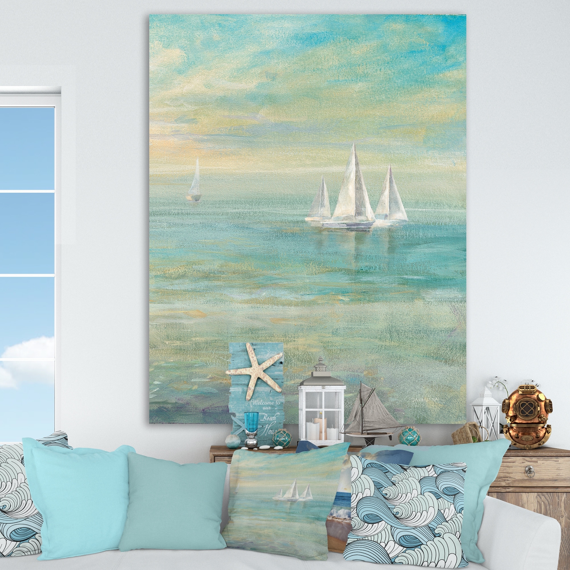 Designart "Sunrise Boat I" Nautical & Coastal Premium Canvas Wall Art ...