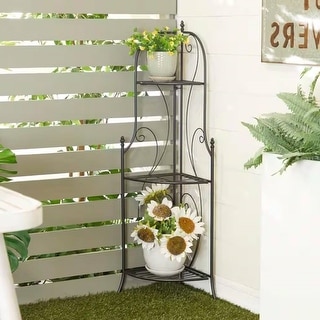 Indoor/Outdoor 3-Shelf Black Metal Corner Bakers Rack Plant Stand - 17 ...