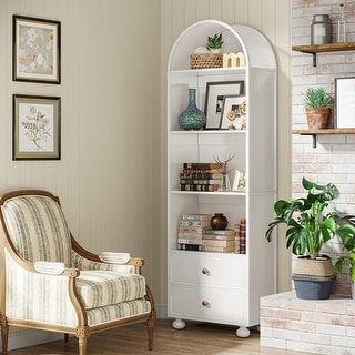 6-Tier Open Bookshelf, 78.7" Tall Arched Bookcase Narrow Bookshelf - On ...