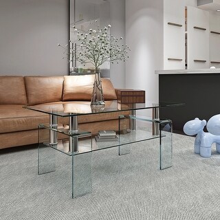 39.37'' Tempered Glass Coffee Table Clear Table Transparent Coffee ...