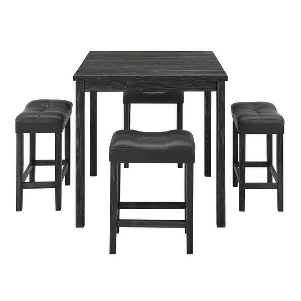 Black Square 5-Piece Breakfast Nook Dining Table Set w/Ergonomic Bar ...