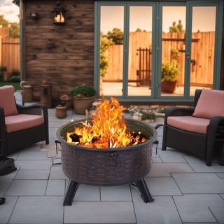 30-Inch Wood-Burning Steel Fire Pits, Round Steel Firepit for Patio ...
