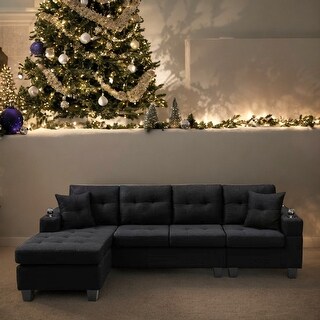 Sectional Sofa Left with Footrest, Convertible Corner Sofa with Armrest ...