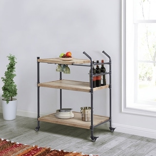 Mankato Oak and Sandy Black 2-Shelf Serving Cart - Bed Bath & Beyond ...