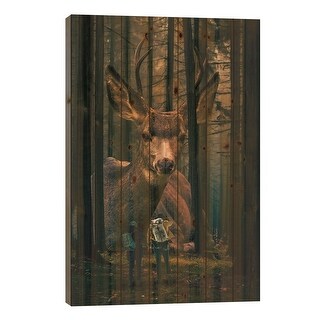 Giant Deer In A Forest Print On Wood by David Loblaw - Multi-Color ...