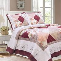 Full/Queen Real Patchwork Reversible Quilt Set Burgundy - Bed Bath ...