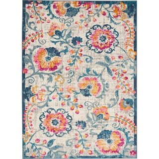 5' x 7' Ivory and Blue Floral Vines Area Rug - 3'6" - Bed Bath & Beyond ...