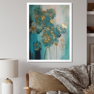 Designart "Hydrangea Flower Blossoming Gold Retro Teal Gold" Hydrangea ...