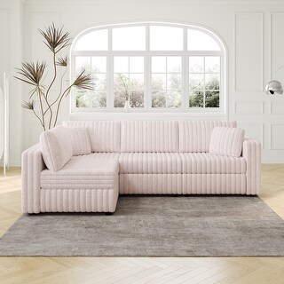 106.3" Soft L-shaped 4-Person Light Pink Modular Sofa with Detachable ...