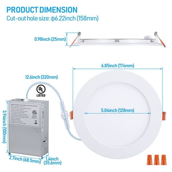 6undefined 5CCT LED Recessed Light with J-Box 12W Dimmable Downlight ...