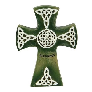 4" Green and White Irish Cross with a Celtic Design and a "Blessings ...