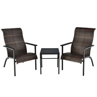 Costway 3 PCS Patio Rattan Bistro Set High Backrest Armrest SideTable ...