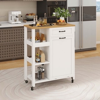 Moasis Kitchen Island Cart on Wheels with Trash Can Storage Cabinet ...